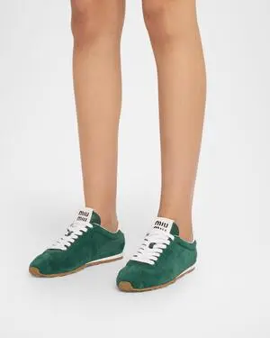 Miu Miu Suede Bicolor Retro Trainer Sneakers - Green