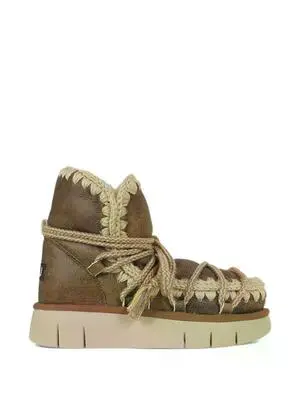 Mou Crochet-trim Lace-up Ankle Boots - Brown