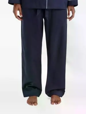 TEKLA Sateen Contrast-piping Pajamas Pants - Blue