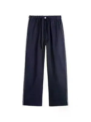 TEKLA Sateen Contrast-piping Pajamas Pants - Blue