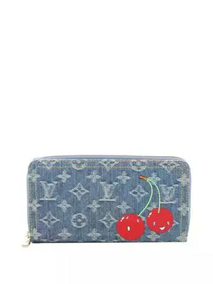 LOUIS VUITTON 2000-2026 Takashi Murakami Monogram Denim Cherry Zippy Wallet Long Wallets - Blue