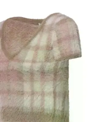 For Love & Lemons Checked V-neck Knit Top - Pink