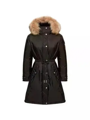 Moncler Moustique Hooded Shearling Trimmed Long Down Parka - Black