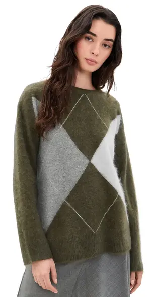 Theory Airy Brushed Argyle Pullover