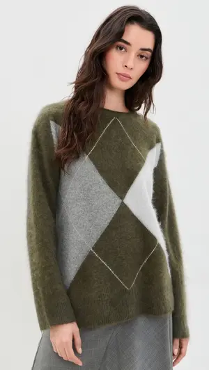 Theory Airy Brushed Argyle Pullover