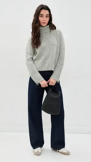 Jenni Kayne Cropped Cashmere Jet Turtleneck Sweater