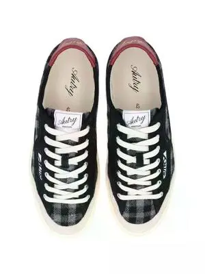 AUTRY Windscape Low Sneakers In Gray And Syrah Check-print Fabric And Suede