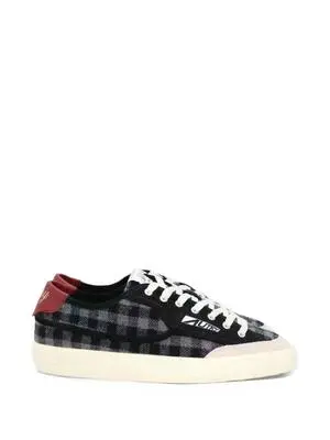 AUTRY Windscape Low Sneakers In Gray And Syrah Check-print Fabric And Suede - Black