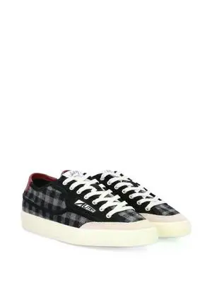 AUTRY Windscape Low Sneakers In Gray And Syrah Check-print Fabric And Suede - Black