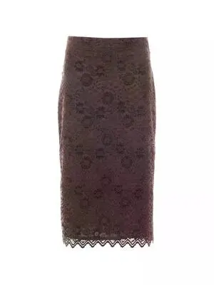 RUE DU BAC Lace-overlay Midi Skirt - Brown