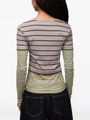 GANNI Long-sleeve Top In Double Stripe - Grey