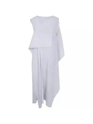 Issey Miyake Pleated Asymmetric Maxi Dress - Grey