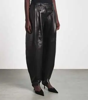Brandon Maxwell Lambskin Barrel-leg Trousers