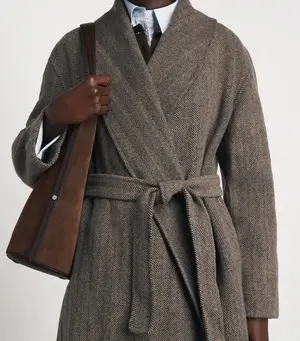 Theory Wool-cashmere Herringbone Shawl-collar Coat