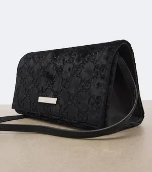 Gucci Gg Jacquard Velvet Pouch With Strap