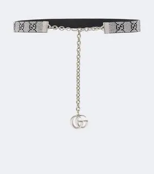 Gucci Crystal-embellished Leather Belt - Silver