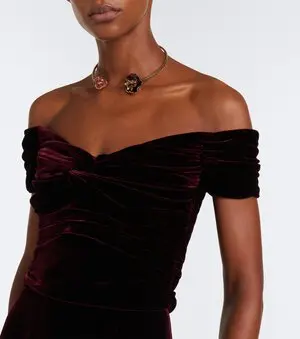 Costarellos Off-shoulder Velour Bustier Gown