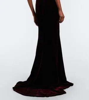 Costarellos Off-shoulder Velour Bustier Gown