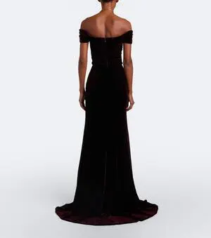 Costarellos Off-shoulder Velour Bustier Gown
