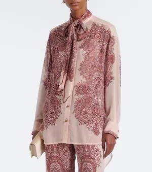 Zimmermann Clash Paisley Tie-neck Georgette Shirt