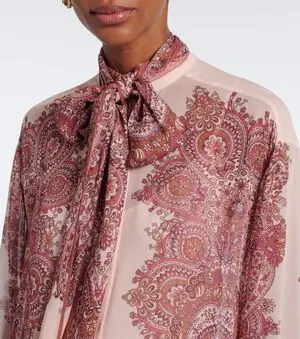 Zimmermann Clash Paisley Tie-neck Georgette Shirt