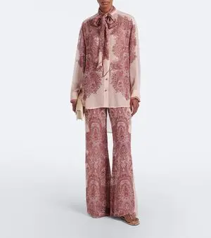 Zimmermann Clash Paisley Tie-neck Georgette Shirt