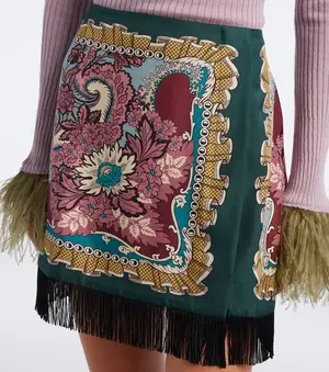La DoubleJ Foulard Fringed Printed Silk Miniskirt