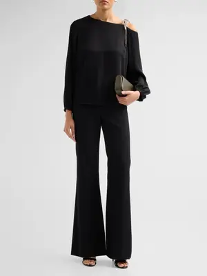 MILLY Rory Crystal-embellished Silk-blend Cut-out Top