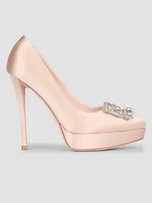 ROGER VIVIER 120mm Flower Embellished Buckle Satin Pumps - Danza