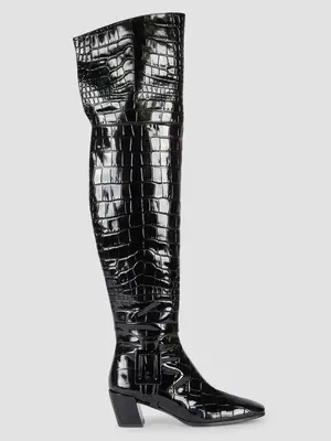 ROGER VIVIER Choc 45mm Croc-embossed Patent Leather Boots - Nero