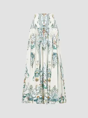 Camilla Floral Silk Drop-waist Midi Skirt - Blue