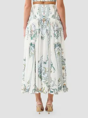 Camilla Floral Silk Drop-waist Midi Skirt