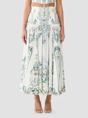 Camilla Floral Silk Drop-waist Midi Skirt