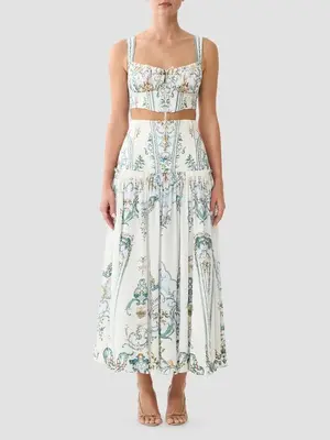 Camilla Floral Silk Drop-waist Midi Skirt