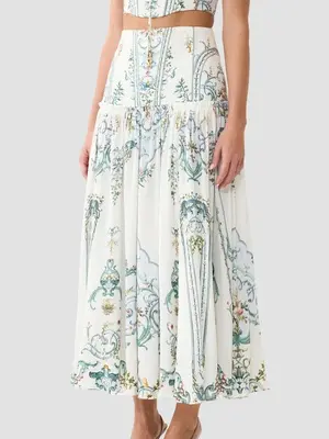 Camilla Floral Silk Drop-waist Midi Skirt