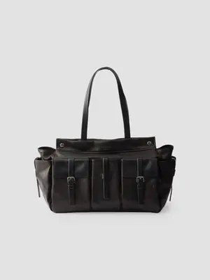 Prada Route Leather Tote Bag - Black