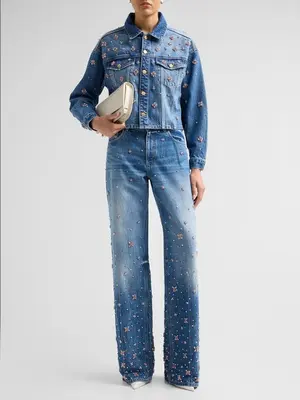 LoveShackFancy Amana Embellished Denim Jacket