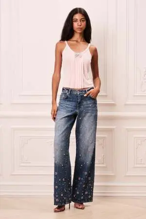 LoveShackFancy Bambie Bejeweled Jean - Washed Midnight