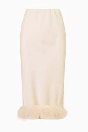 LoveShackFancy Endira Satin Feather-trimmed Midi Skirt