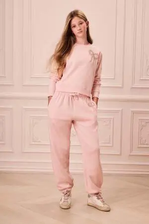LoveShackFancy Tween Embellished Bow Violin Sweatpants - Strawberry Float