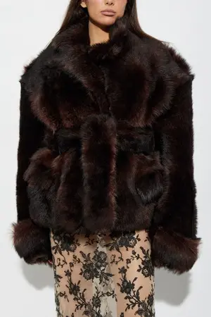 THE MANNEI Short Fur Coat With Belt