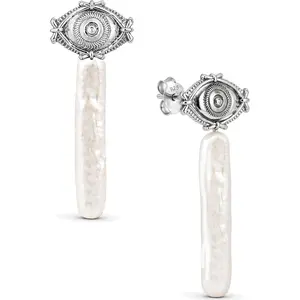 ASTOR & ORION Evil Eye Pearl Ear Jacket - Silver
