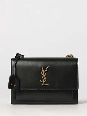 Saint Laurent Sunset Medium Leather Shoulder Bag With Monogram - Black