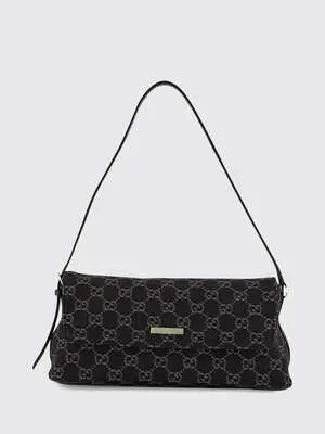 Gucci Madison Denim Shoulder Bag With Gg Monogram And Adjustable Handle - Black