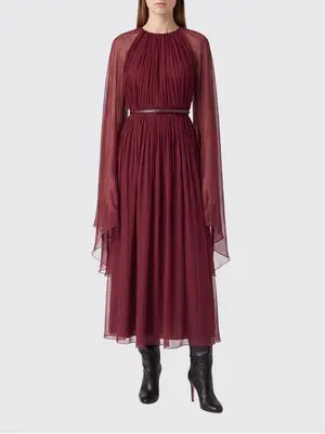 Max Mara Long-sleeved Silk Evening Gown With Belt - Multicolor