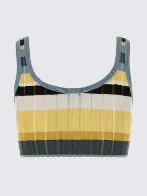 Alaïa Striped Cropped Knit Viscose Blend Top With Square Neckline