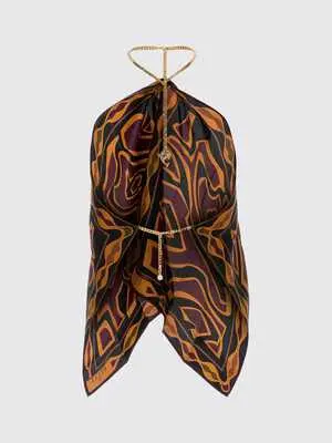 Emilio Pucci Asymmetrical Abstract Print Silk Halterneck Top