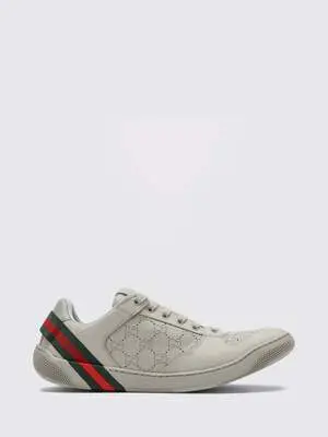Gucci Screener Leather Trainers With Gg Monogram And Web Detail - Gray