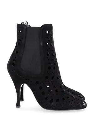 Alaïa Vienne Perforated Suede Ankle Boots - Black