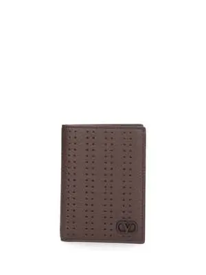 Valentino Garavani Vlogo Signature Perforated Leather Card Holder - Brown
